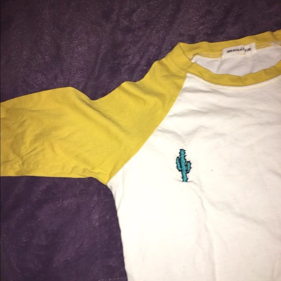 Tops | Yellow Baseball Tee With Embroidered Cactus | Poshmark